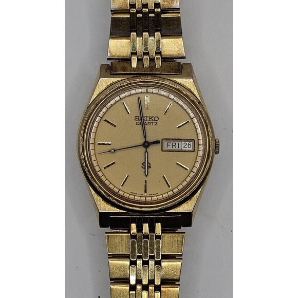 Seiko | Accessories | Vintage Seiko Sq 7238439p A1 Mens Gold Tone Day Date Quartz Dual Language ...